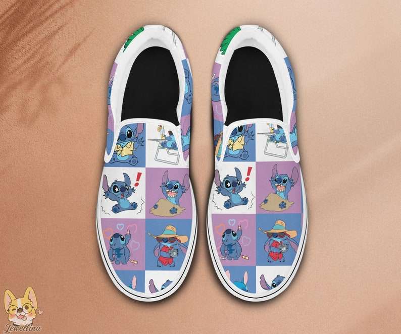 Funny Disney Lilo And Stitch Grid Slip On Shoes - 90sfootwear - Custom ...