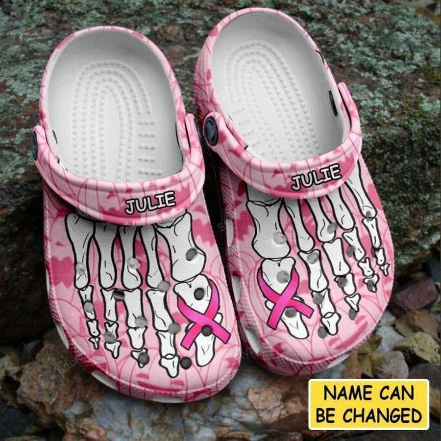 Personalized Breast Cancer Crocs Skeleton Feet Bone Pink Ribbon ...