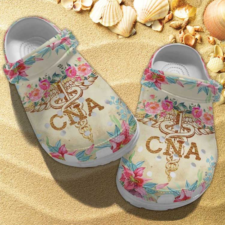 CNA Caduceus Watercolor Flowers Nurse Crocs Clogs Shoes - 90sfootwear ...